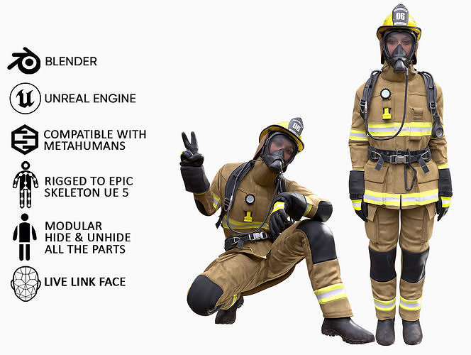 3D model Realistic 3D model of Woman Firefighter - Modular - Rigged VR ...