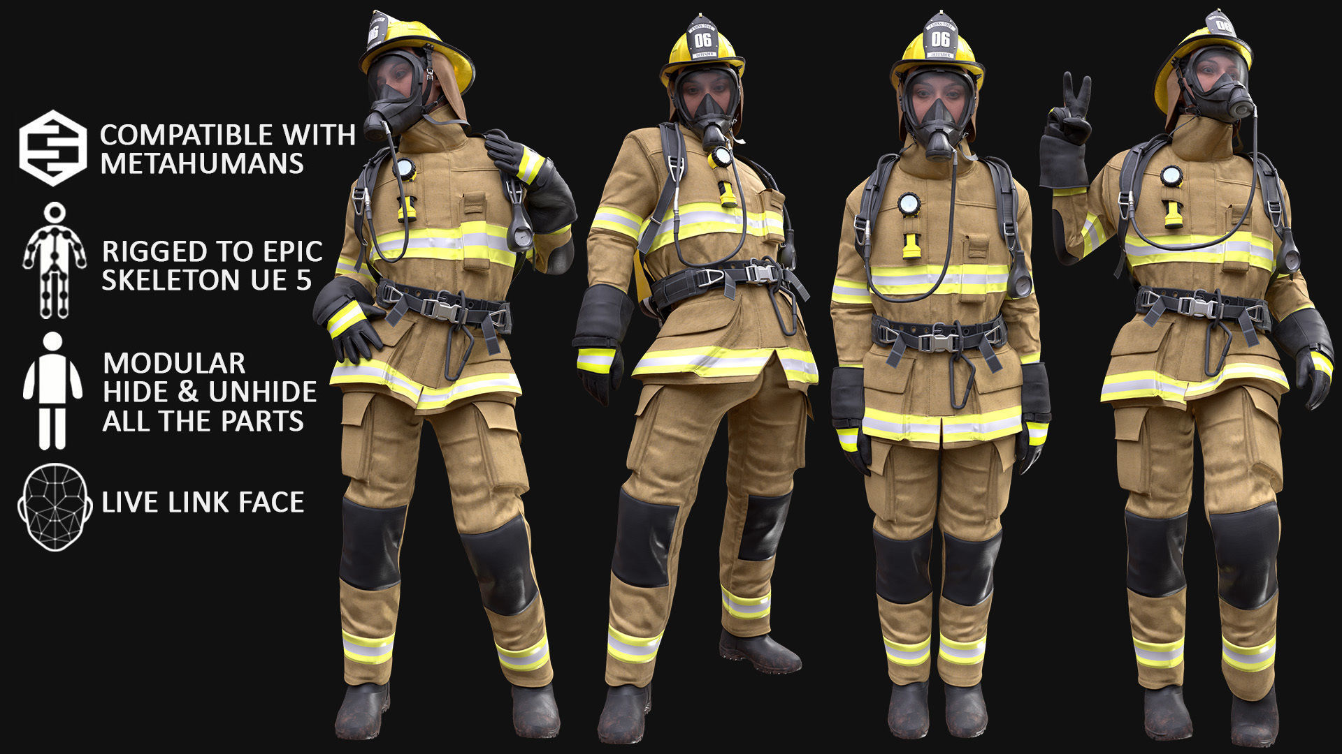 3D model Realistic 3D model of Woman Firefighter - Modular - Rigged VR ...
