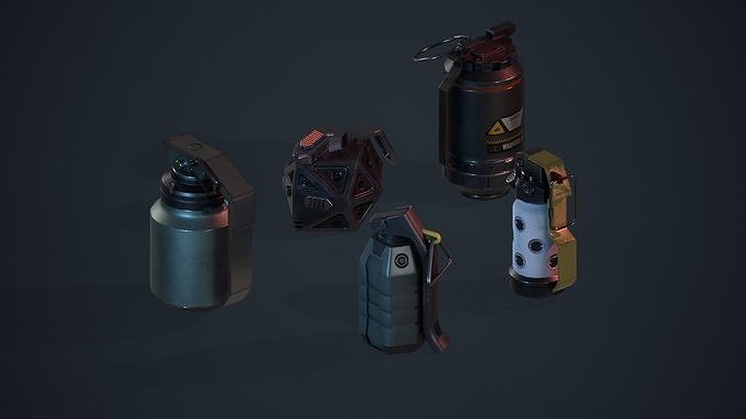 3D model Game Ready Pack Of Sci Fi Cyberpunk Hand Grenades AR VR VR ...