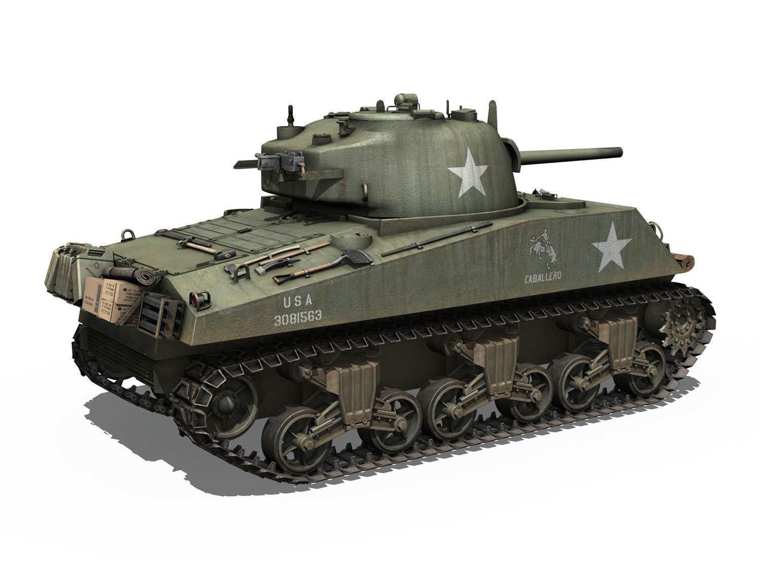 M4A3 75mm - Sherman - Caballero 3D Model OBJ 3DS FBX C4D LWO LW LWS ...