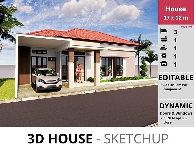 House 17x12m code 405 - Sketchup 3D model | CGTrader