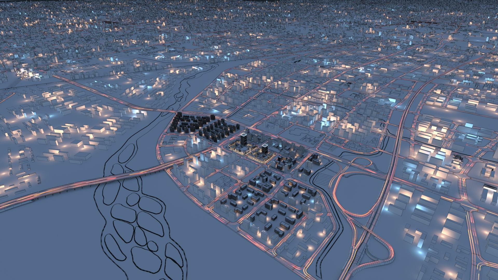 Urban Planning Night Scene Animation 3D model animated | CGTrader