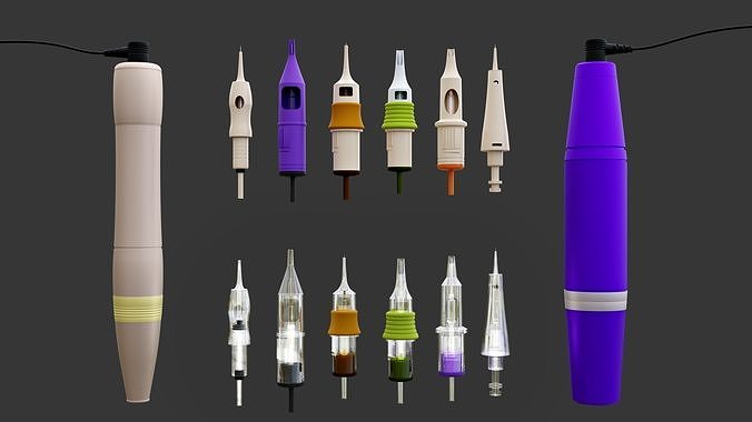 SET Permanent tattoo machines and cartridges 3D model | CGTrader