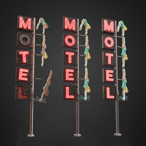 Neon sign Motel in 3 types free VR / AR / low-poly 3D model | CGTrader