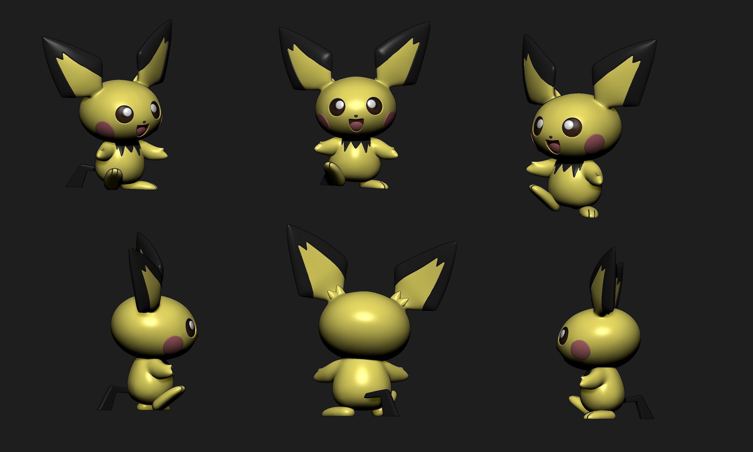 Pokemon - Pichu Pikachu and Raichu with 2 poses 3D model 3D printable ...