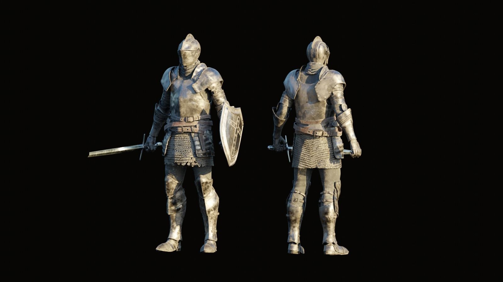 3D model game-ready rigged realistic medieval knight vol2 VR / AR / low ...