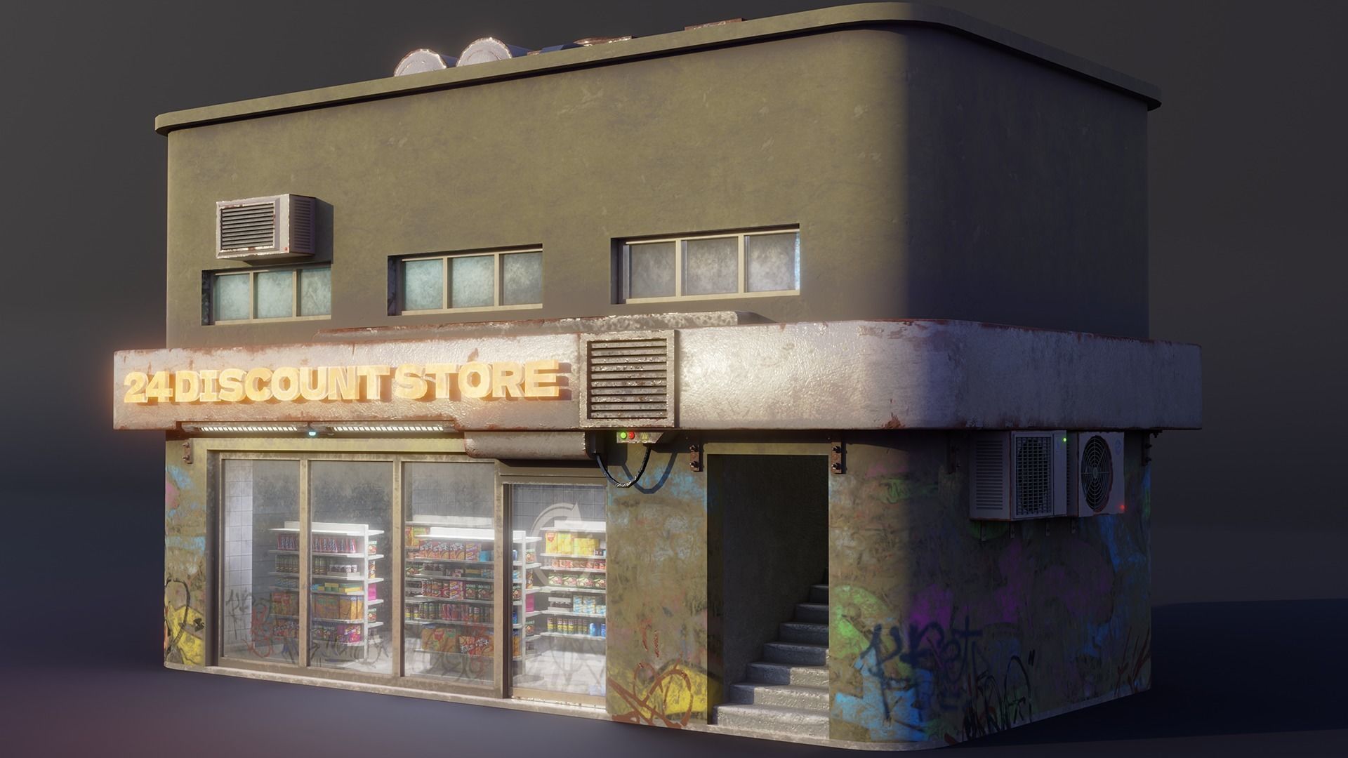 3D model Cyberpunk Store building and props VR / AR / low-poly | CGTrader