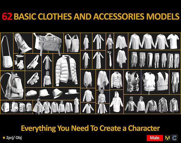 3D model 62 BASIC CLOTHES AND ACCESSORIES MODELS VR / AR / low-poly ...