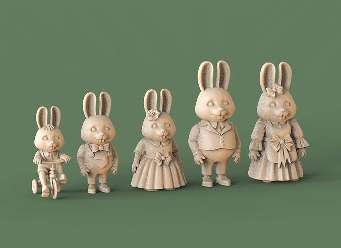 family rabbit 3D model 3D printable | CGTrader