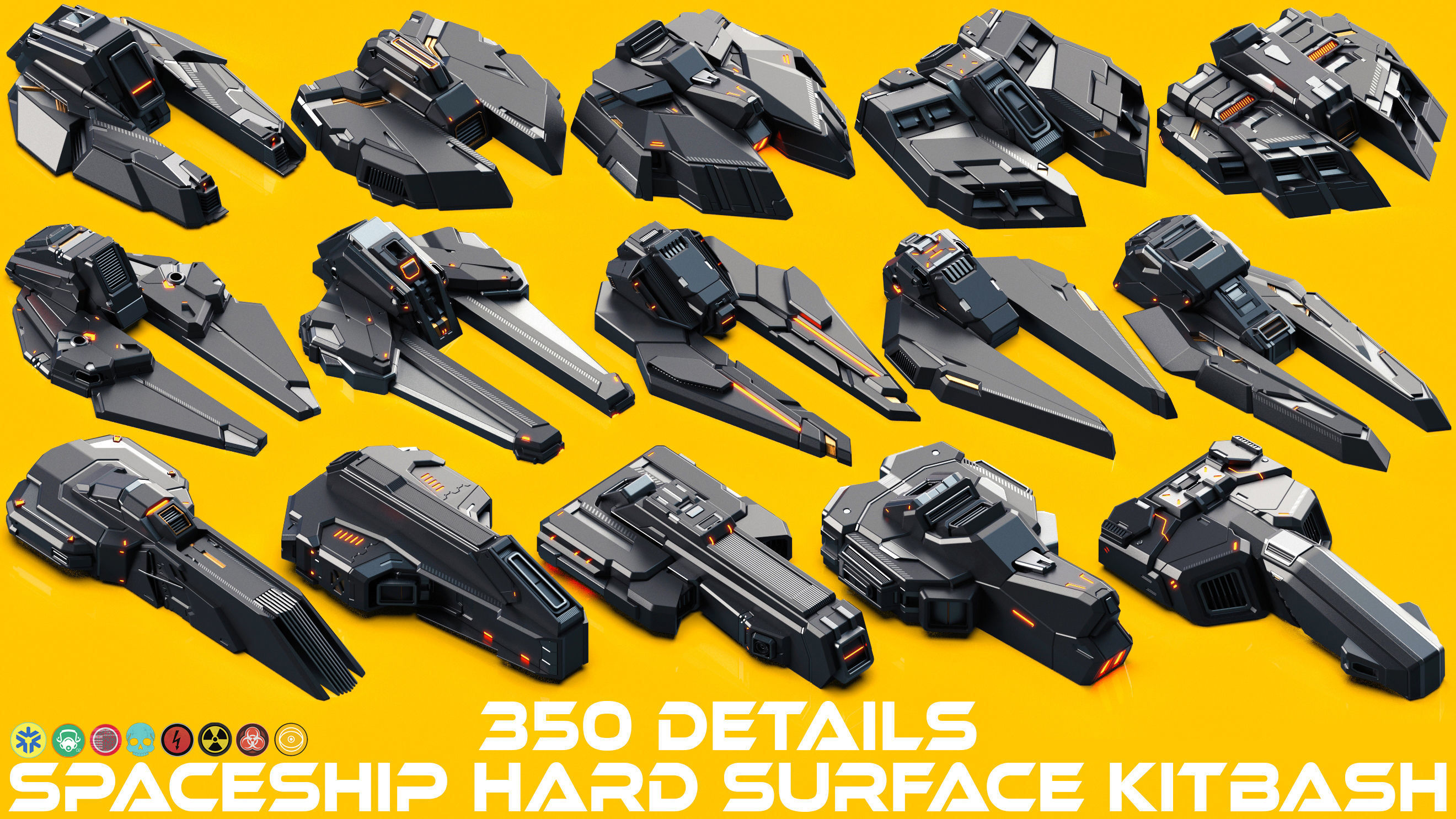 SPACESHIP Sci-Fi Hard Surface KITBASH 350 DETAILS 3D model | CGTrader