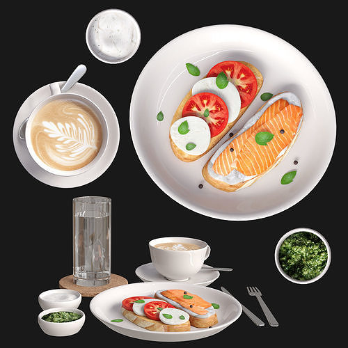 Breakfast with coffee and sandwiches 3D model | CGTrader