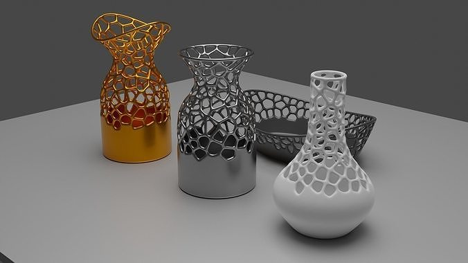 Voronoi pattern Four vases 3D model 3D printable | CGTrader