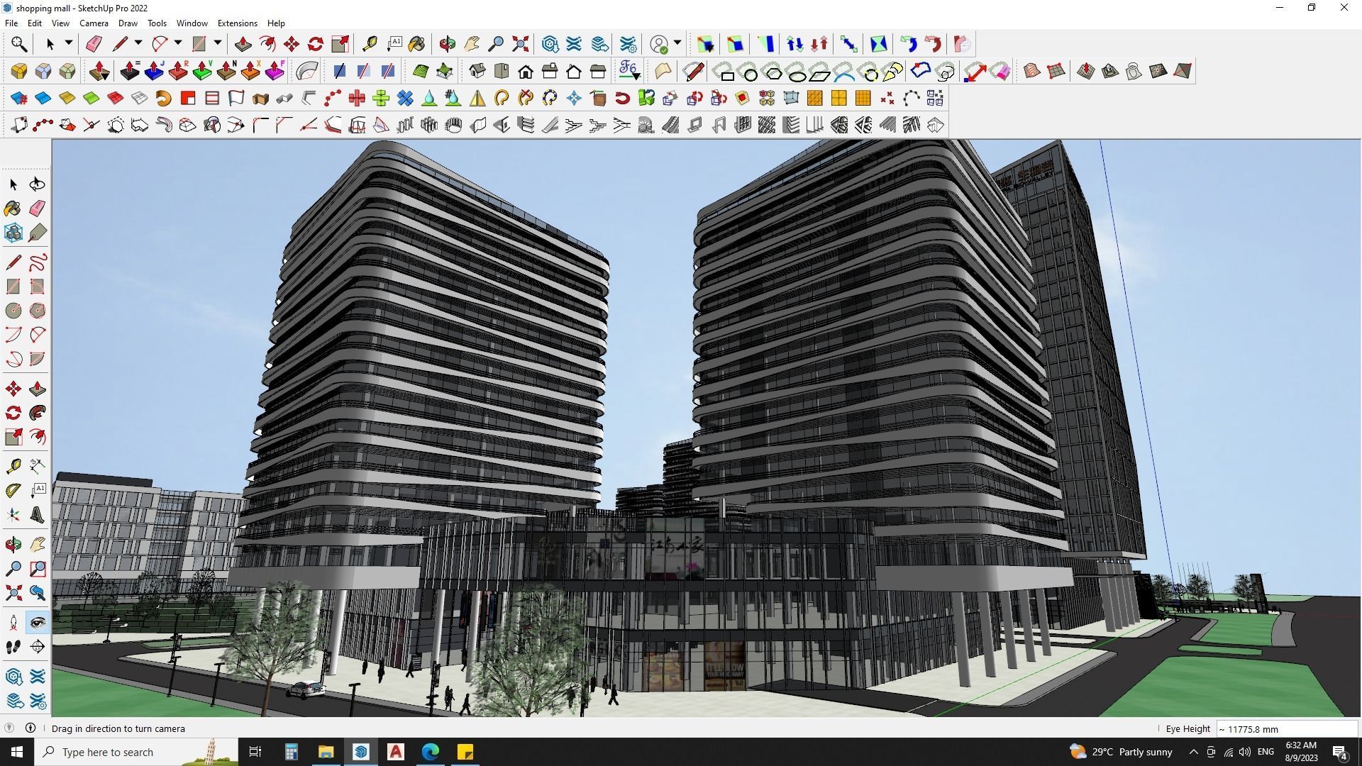 Shopping mall sketchup model with highrise skyscrapper 3D model | CGTrader