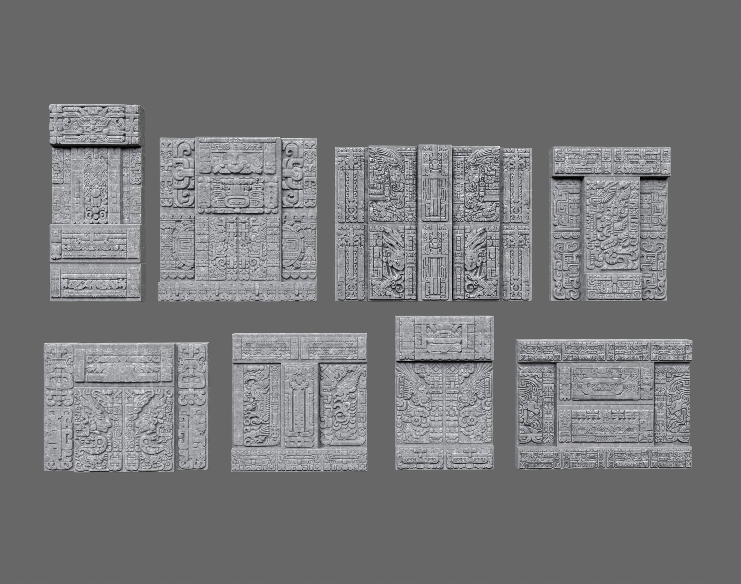 3D model Low poly Gray Mayan Temple Walls 230809 VR / AR / low-poly ...