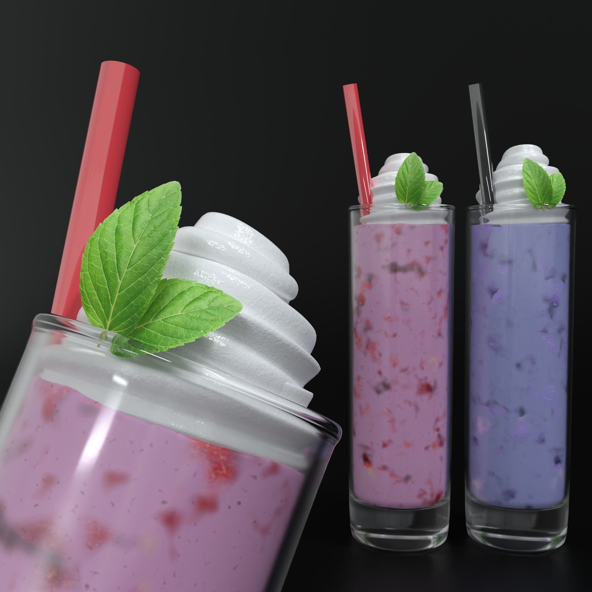 Two Glasses with Milkshake 3D model | CGTrader