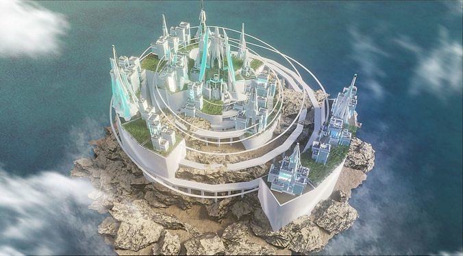 3D model Sci-Fi Futuristic Future Fantasy City Island Cityscape Castle ...