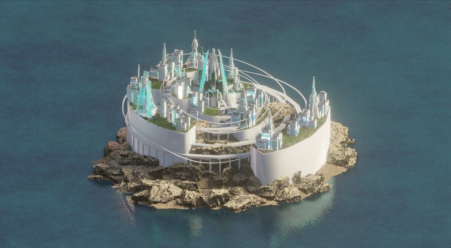 3D model Sci-Fi Futuristic Future Fantasy City Island Cityscape Castle ...