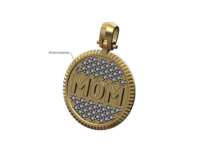 MOM diamond iced fluted bezel 25mm pendant with bail 3D model 3D ...