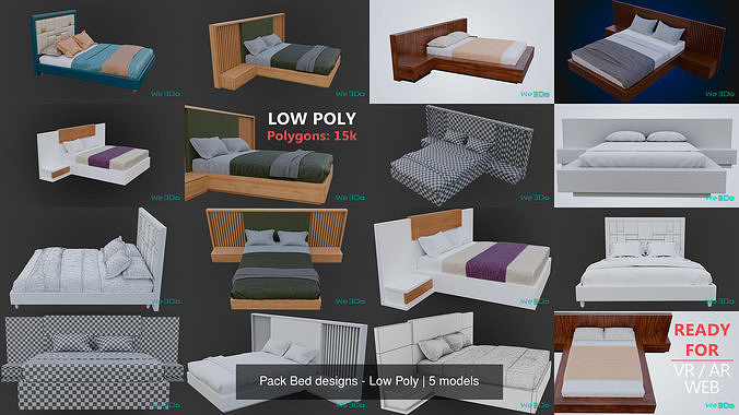 3D Model Collection Pack Bed designs - Low Poly VR / AR / low-poly ...