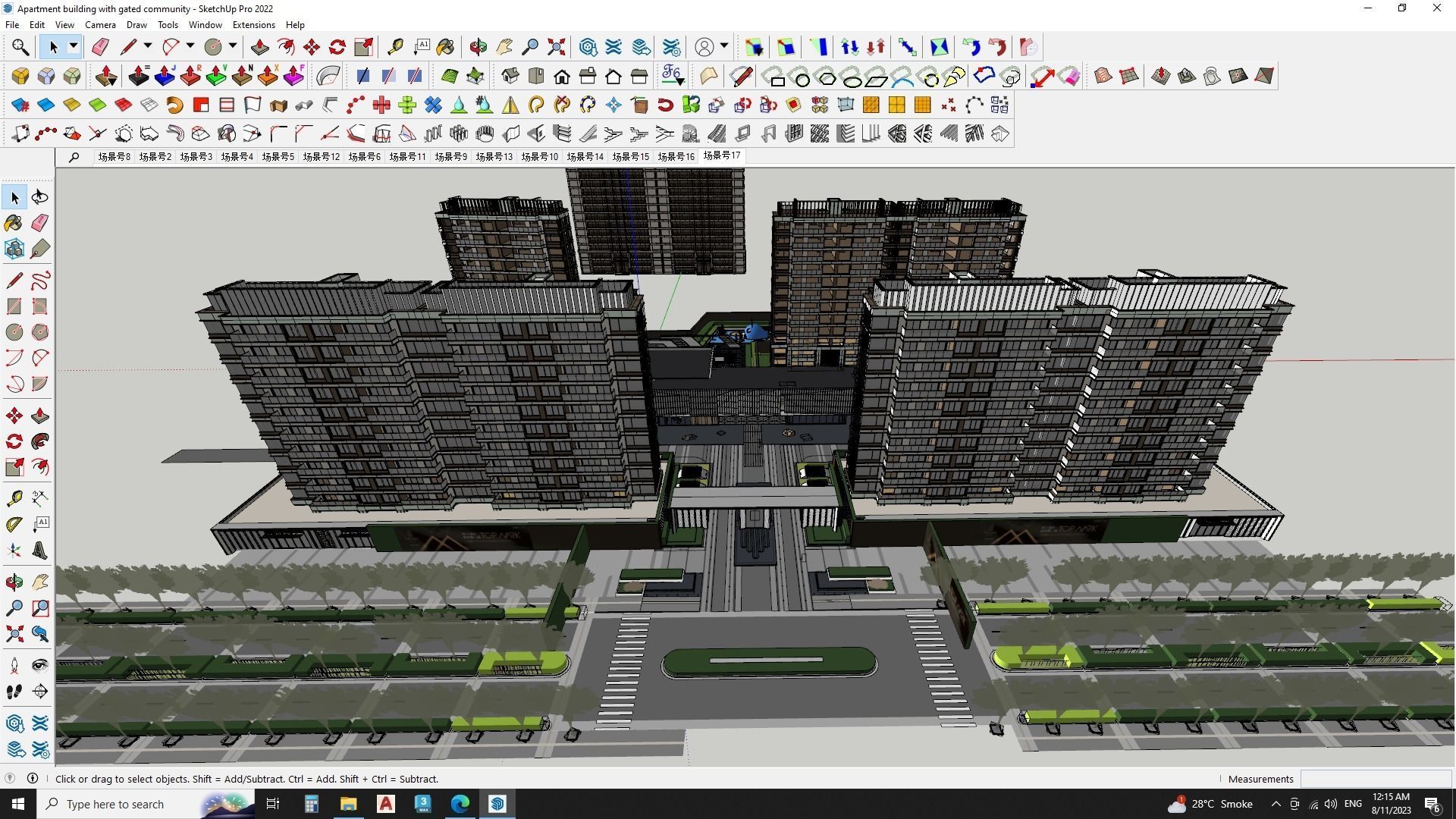 Apartment building with gated community 3D model | CGTrader