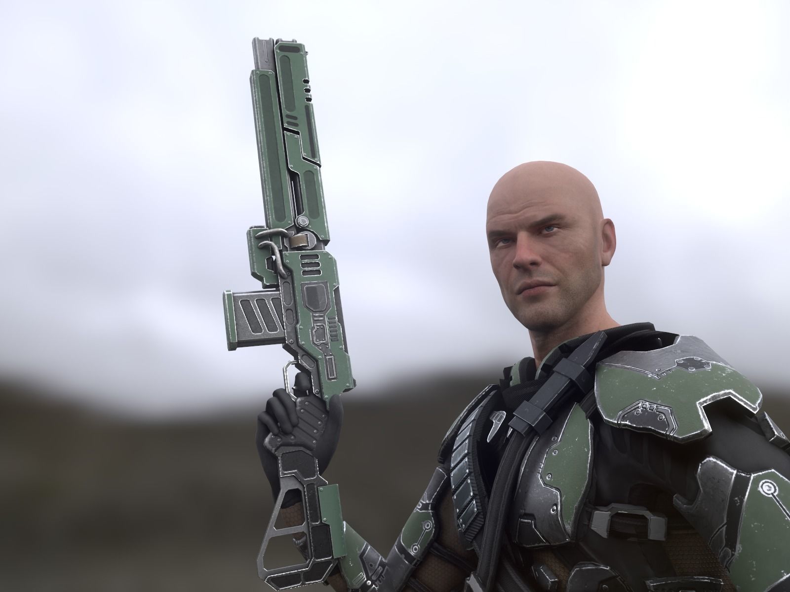 3D model Sci-fi armored human warrior gameready character model VR / AR ...