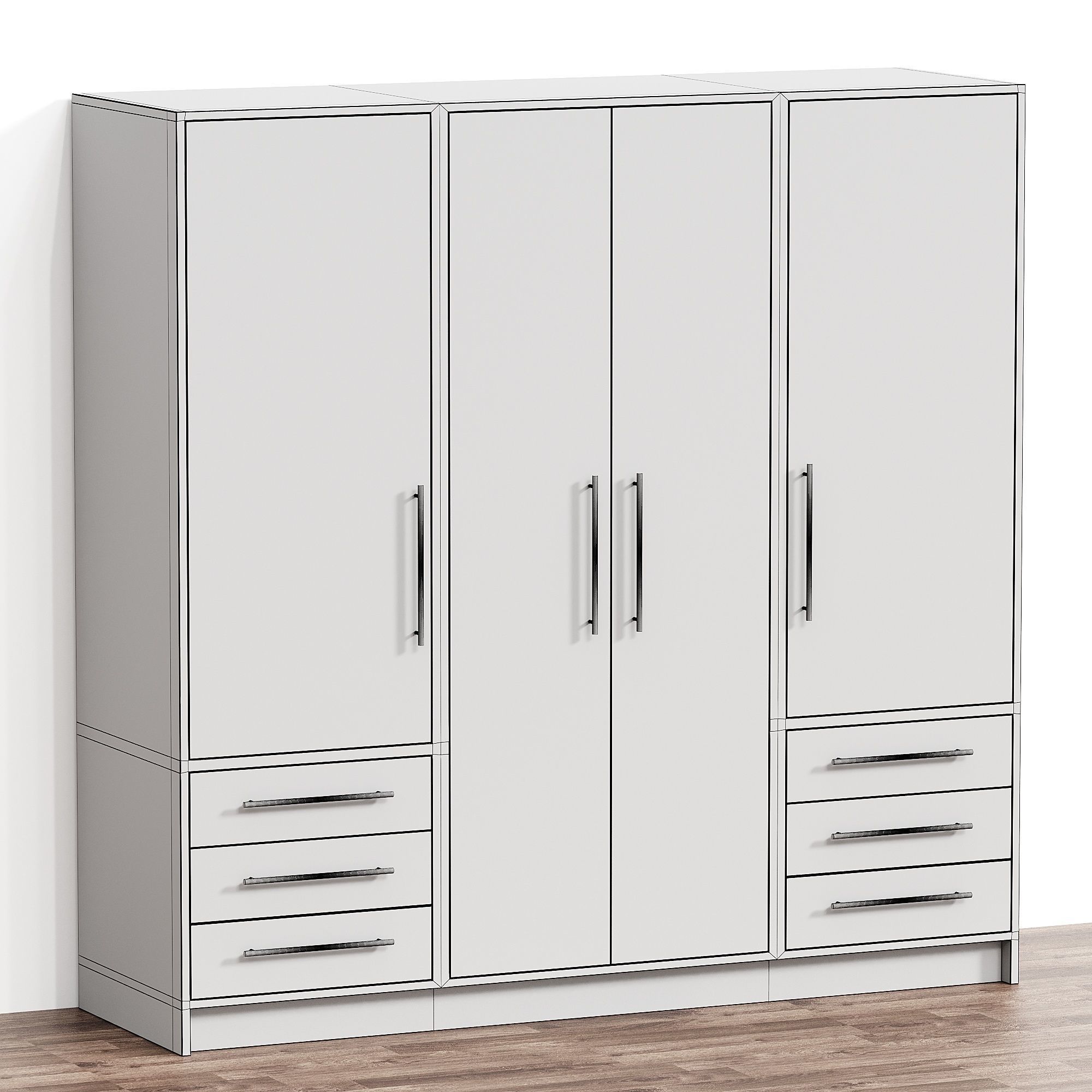 Jillian 4 Door Manufactured Wood Wardrobe 3D model | CGTrader