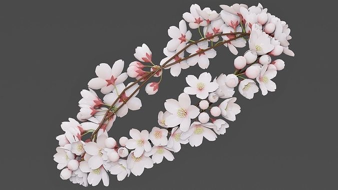 Saku Japanese Flowers Wreath Greek wreath 3D model rigged | CGTrader