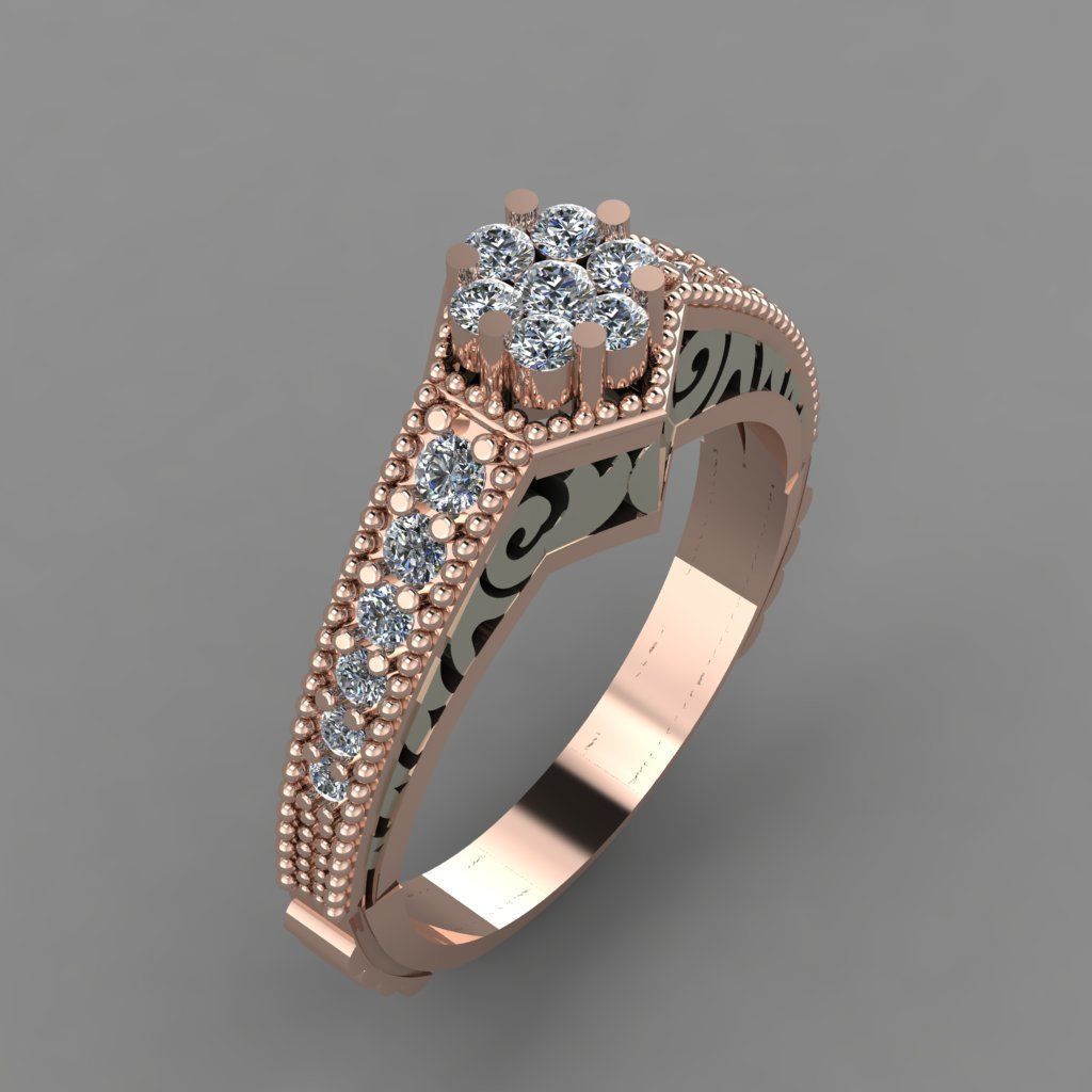 Rose Gold Women Diamond Ring 3D print model 3D model 3D printable ...