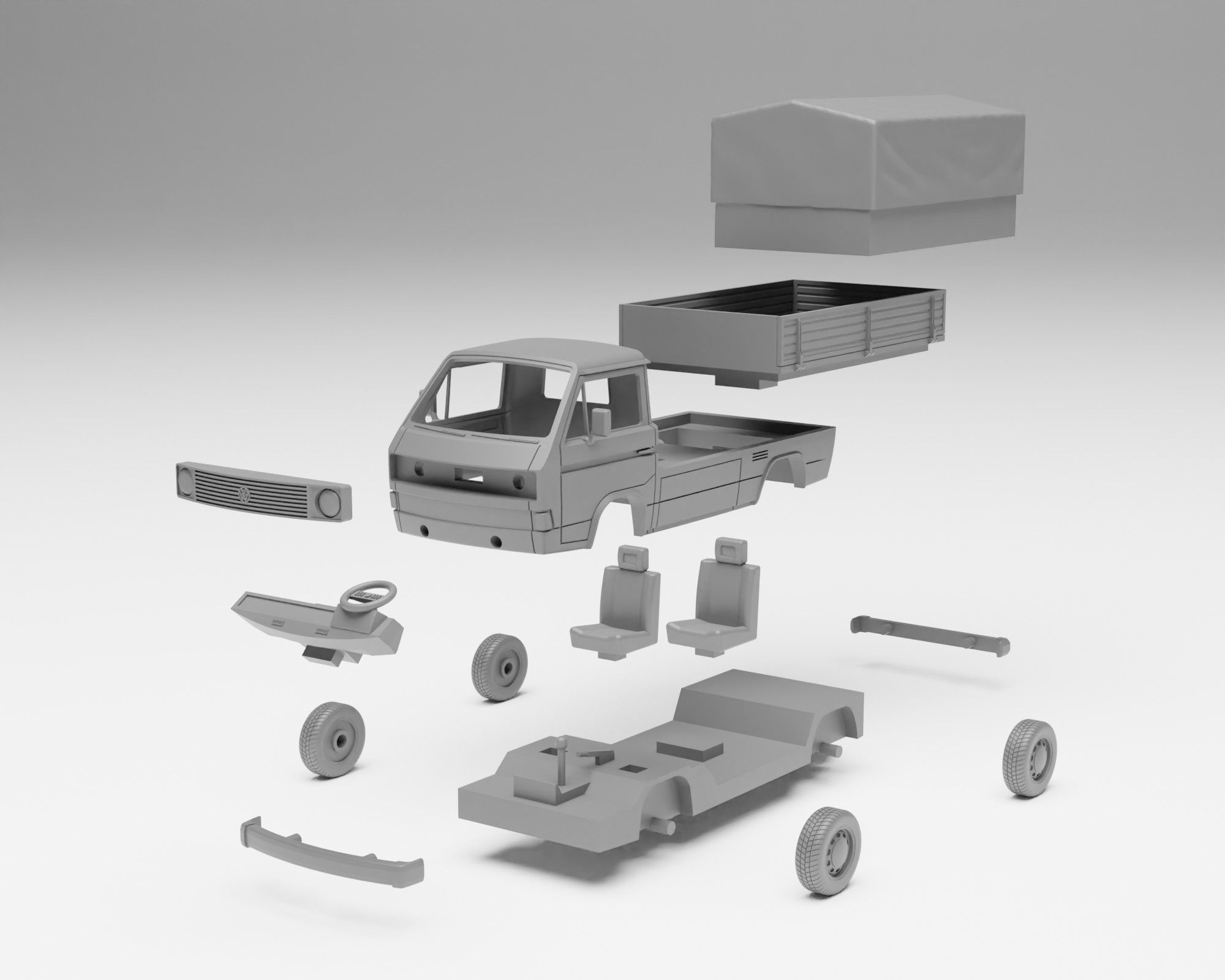 VW T3 Doka- H0 scale van model kit 3D model 3D printable | CGTrader