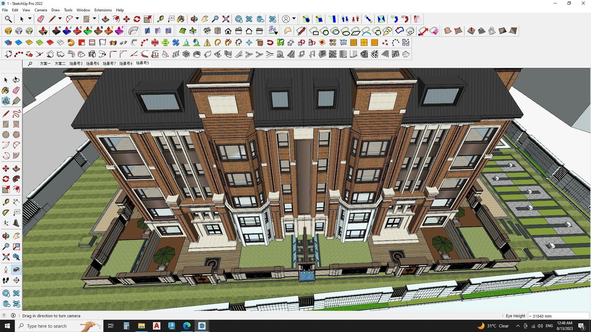 Highrise tower skyscraper with landscape Sketchup scene 3D model | CGTrader
