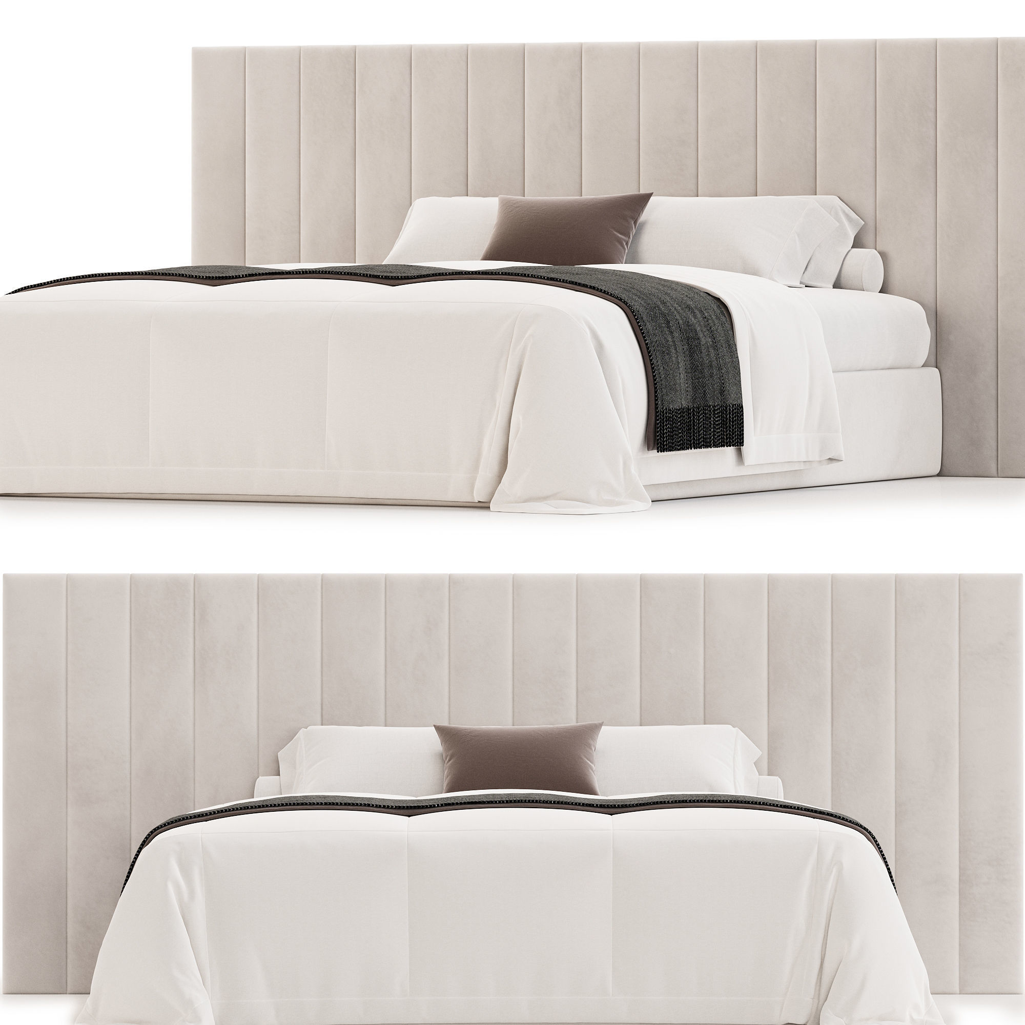 Striped Panels Headboard Bed 3D model | CGTrader