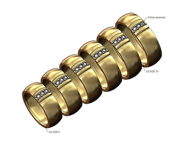 Ribbed diamond line dome cigar band US sizes 5to10 3D model 3D ...