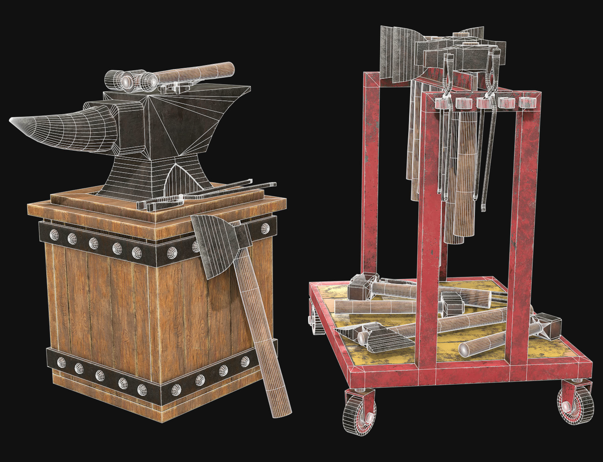 3D model Anvil with Ironwork Tools and Rack 1 VR / AR / low-poly | CGTrader