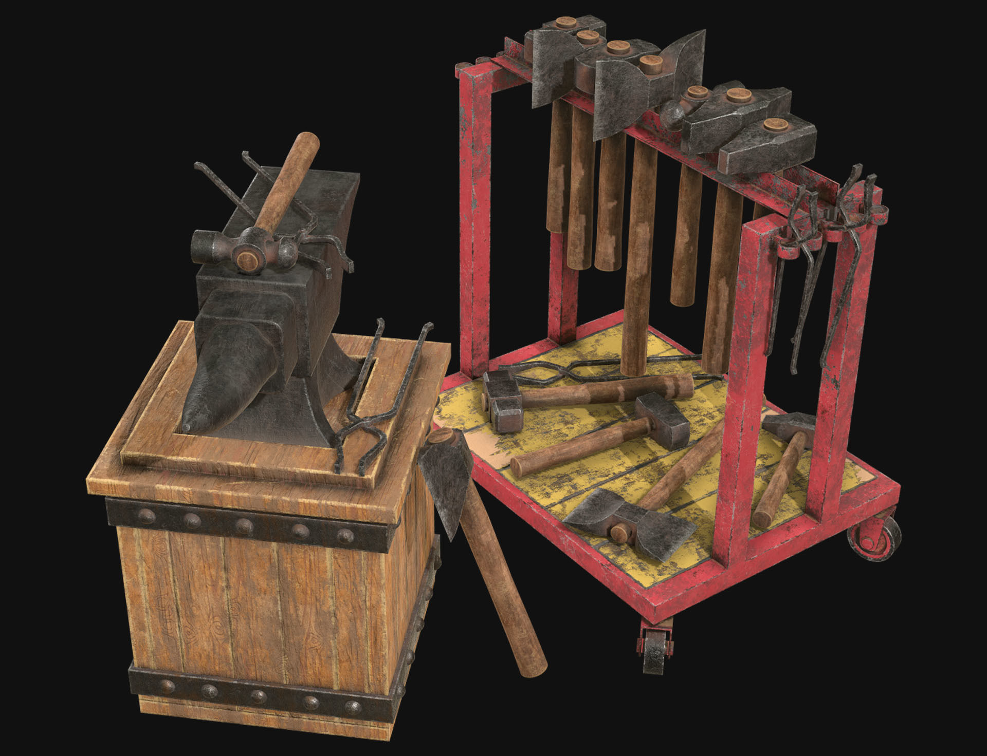 3D model Anvil with Ironwork Tools and Rack 1 VR / AR / low-poly | CGTrader