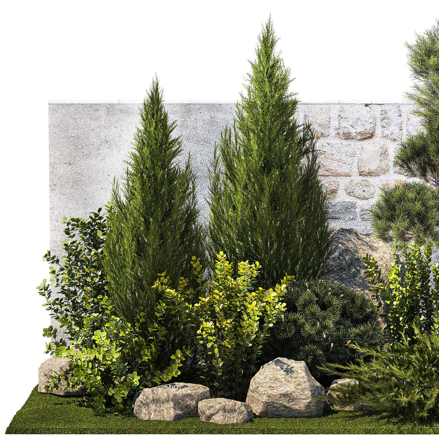 Beautiful garden with thuja cypress pine juniper 1374 3D model | CGTrader