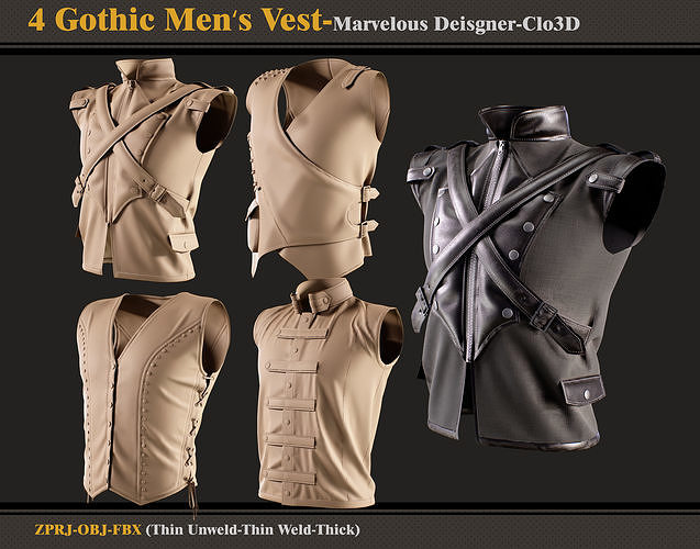 4 Gothic Men Vests-zprj-fbx-obj 3D model | CGTrader