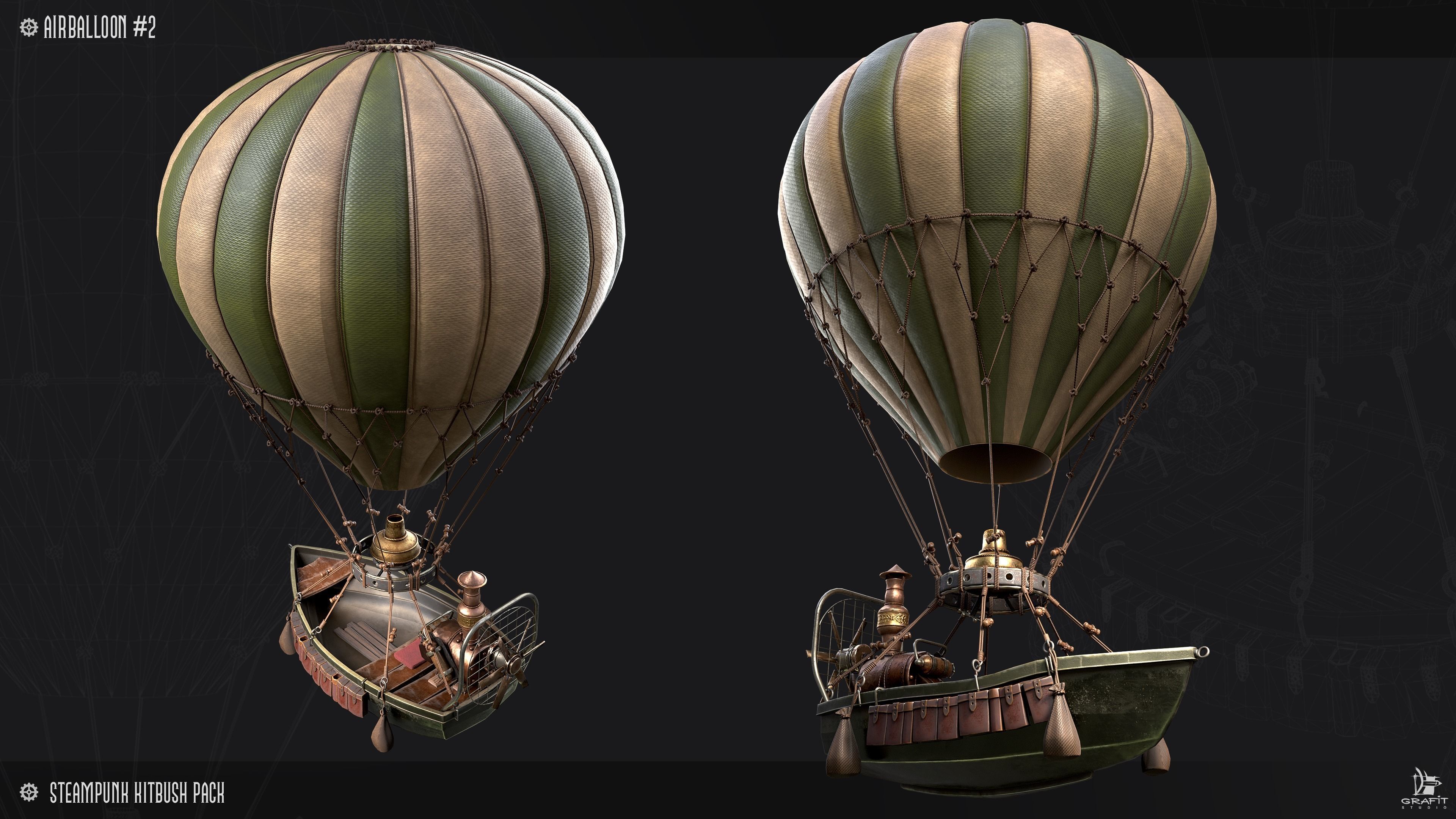 3D model Steampunk Air Balloon Boat Model Game Ready Kitbash Textured ...