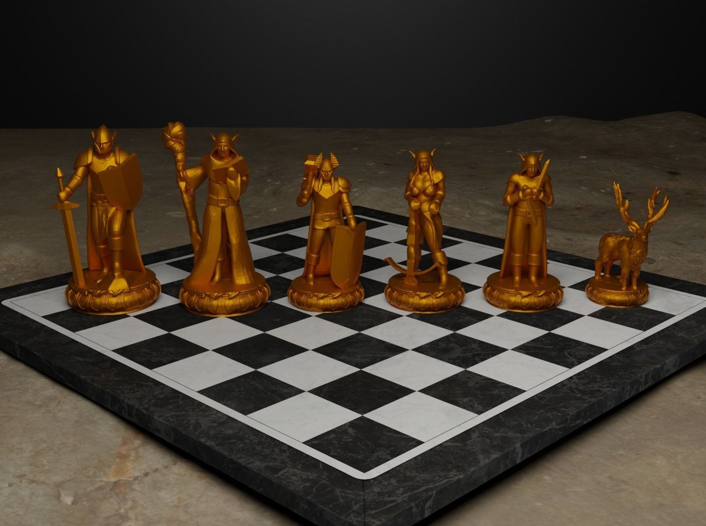 Knight Elf Figure Chess Set Warrior Character Chess Pieces 3D model 3D ...