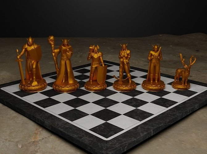 Knight Elf Figure Chess Set Warrior Character Chess Pieces 3D model 3D ...