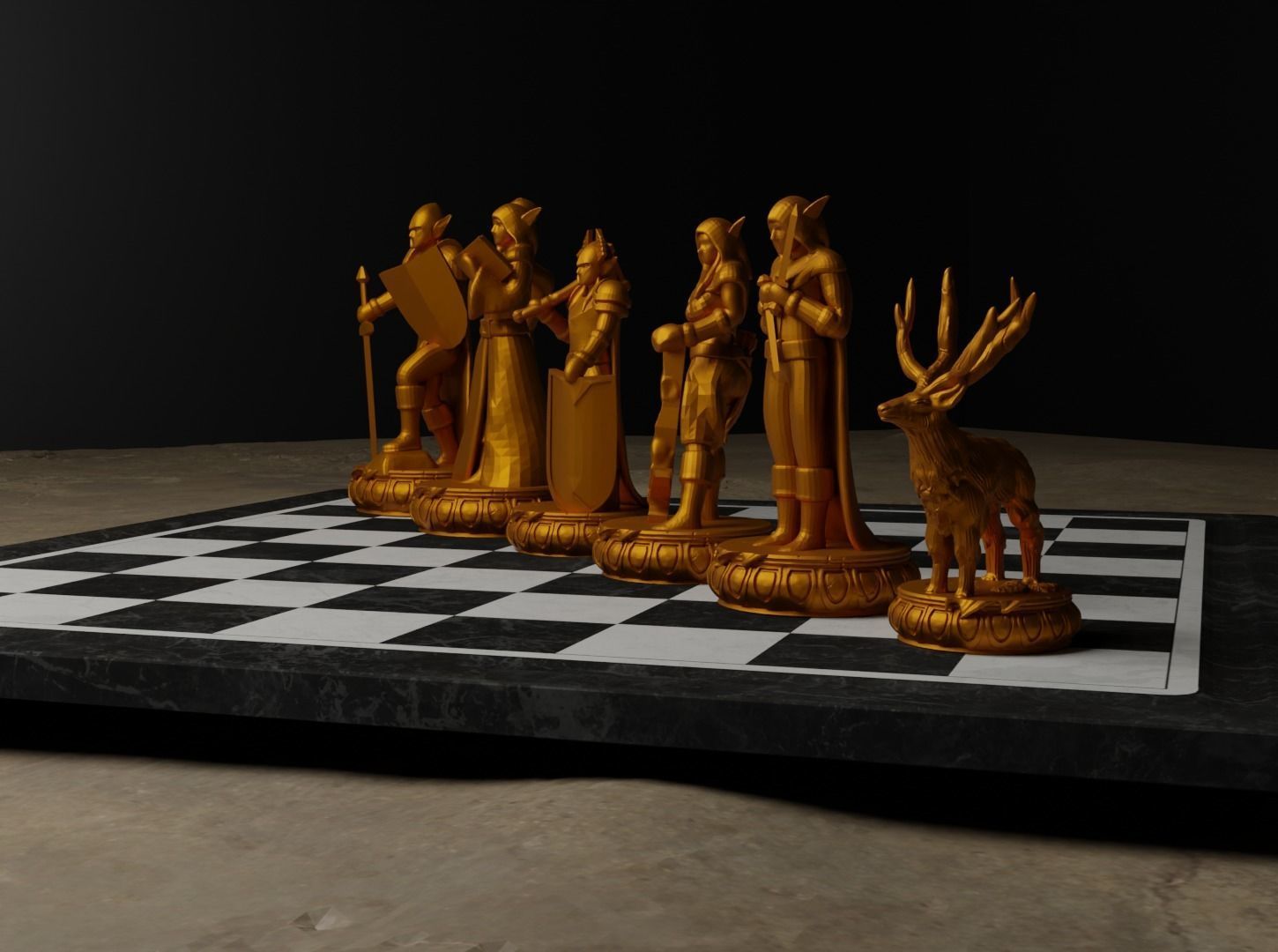 Knight Elf Figure Chess Set Warrior Character Chess Pieces 3D model 3D ...