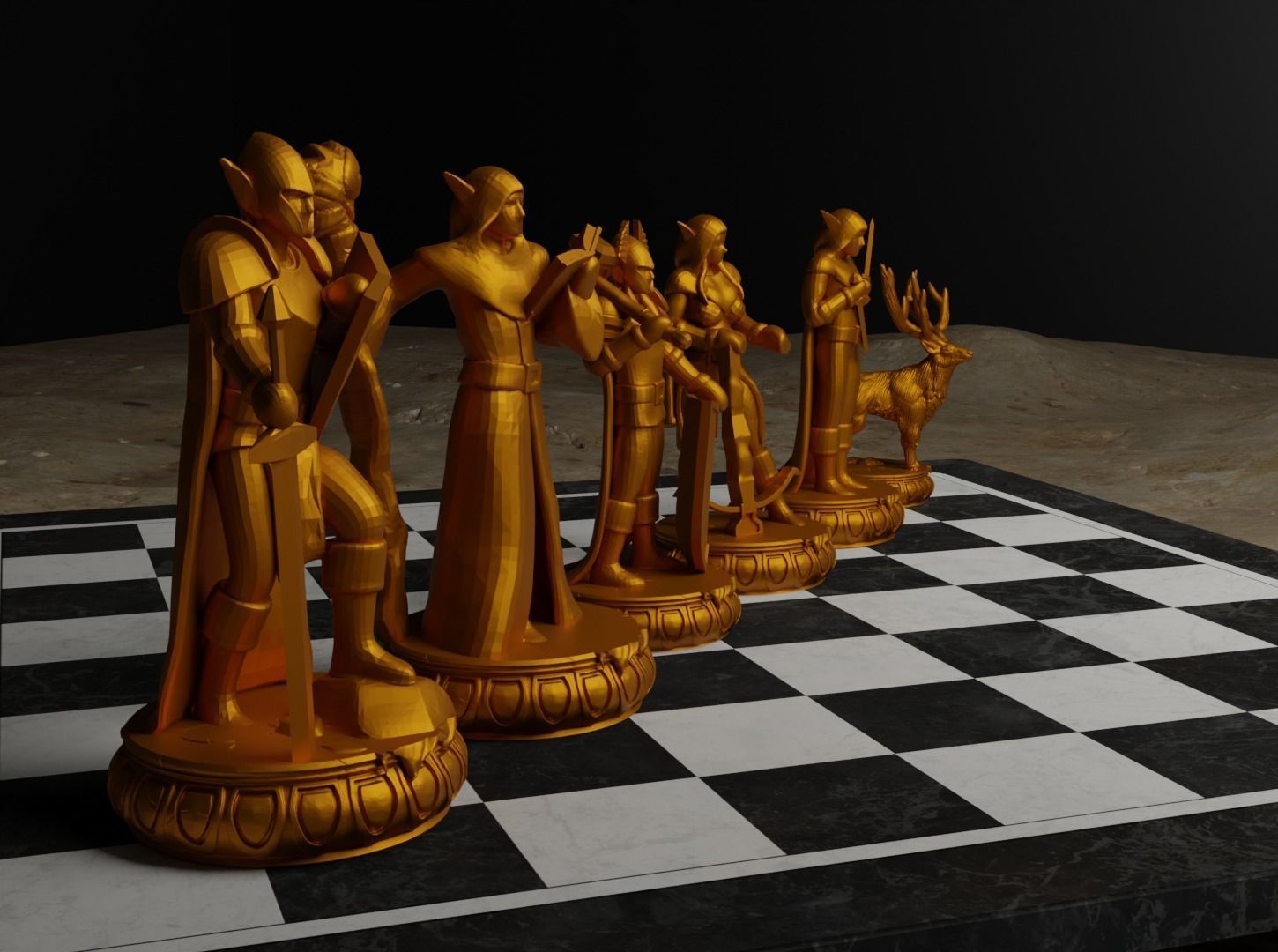 Knight Elf Figure Chess Set Warrior Character Chess Pieces 3D model 3D ...