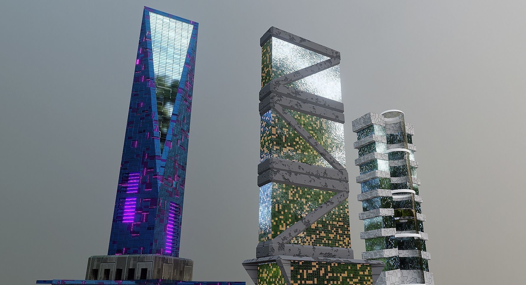 3D model pack of 17 CyberPunk buildings VR / AR / low-poly | CGTrader