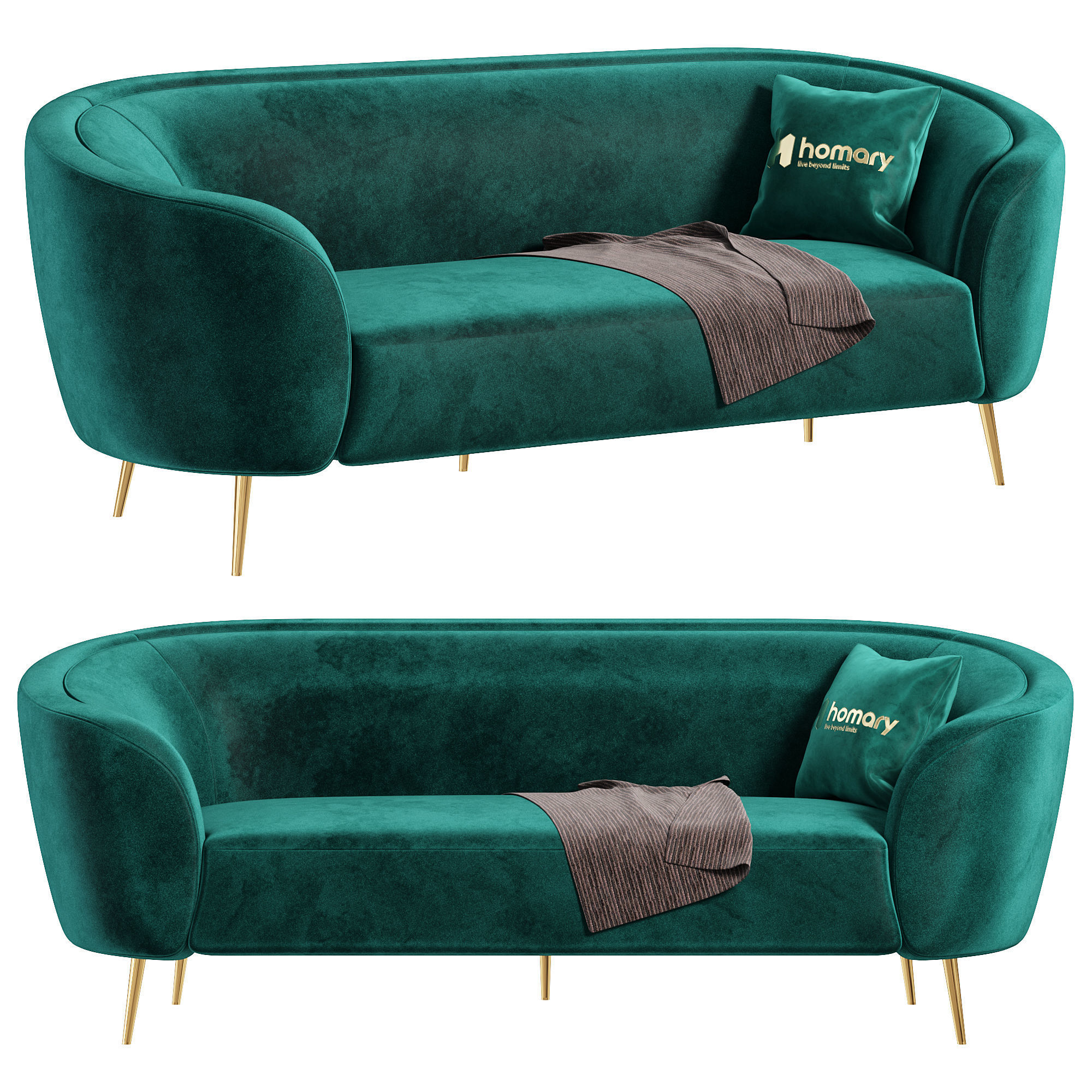 Deep Green Velvet Sofa by Homary 3D model | CGTrader