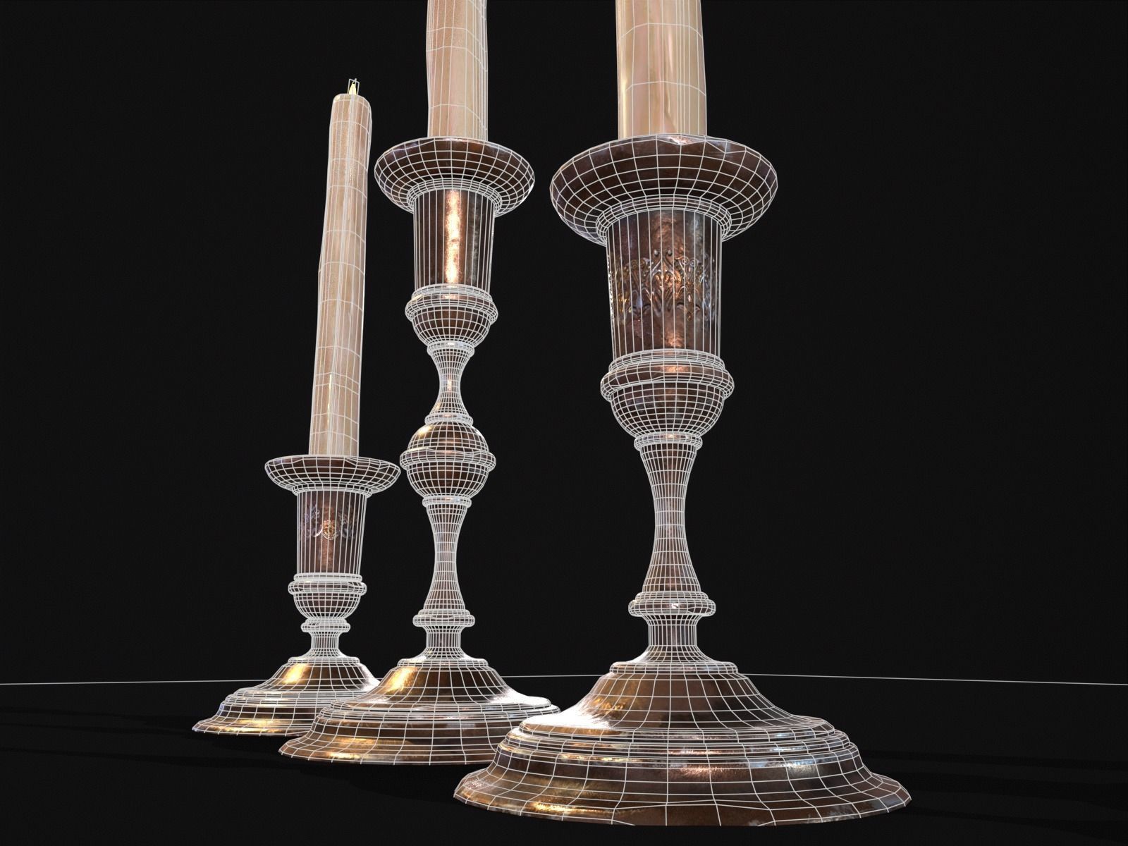 3D model Antique Copper Candlestick Set VR / AR / low-poly | CGTrader