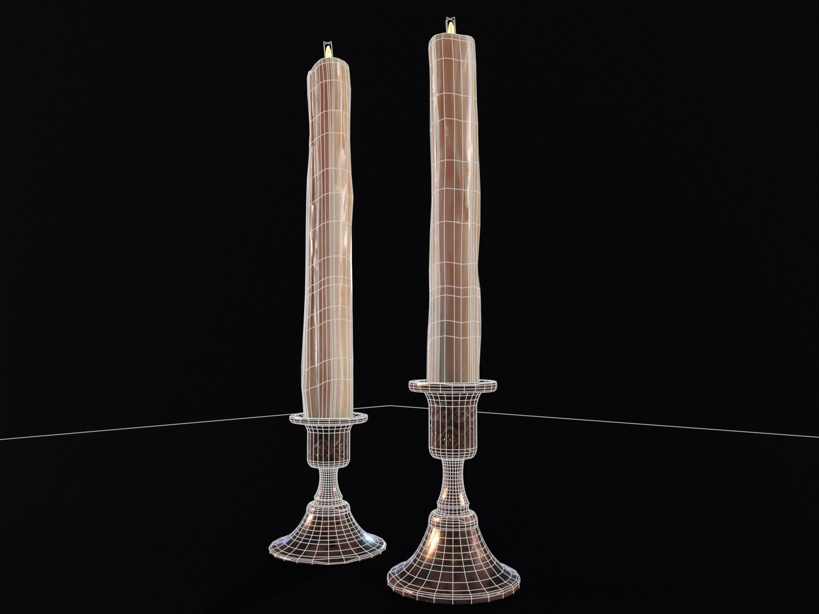 3D model Elegant Copper Large CandleStick Set VR / AR / low-poly | CGTrader