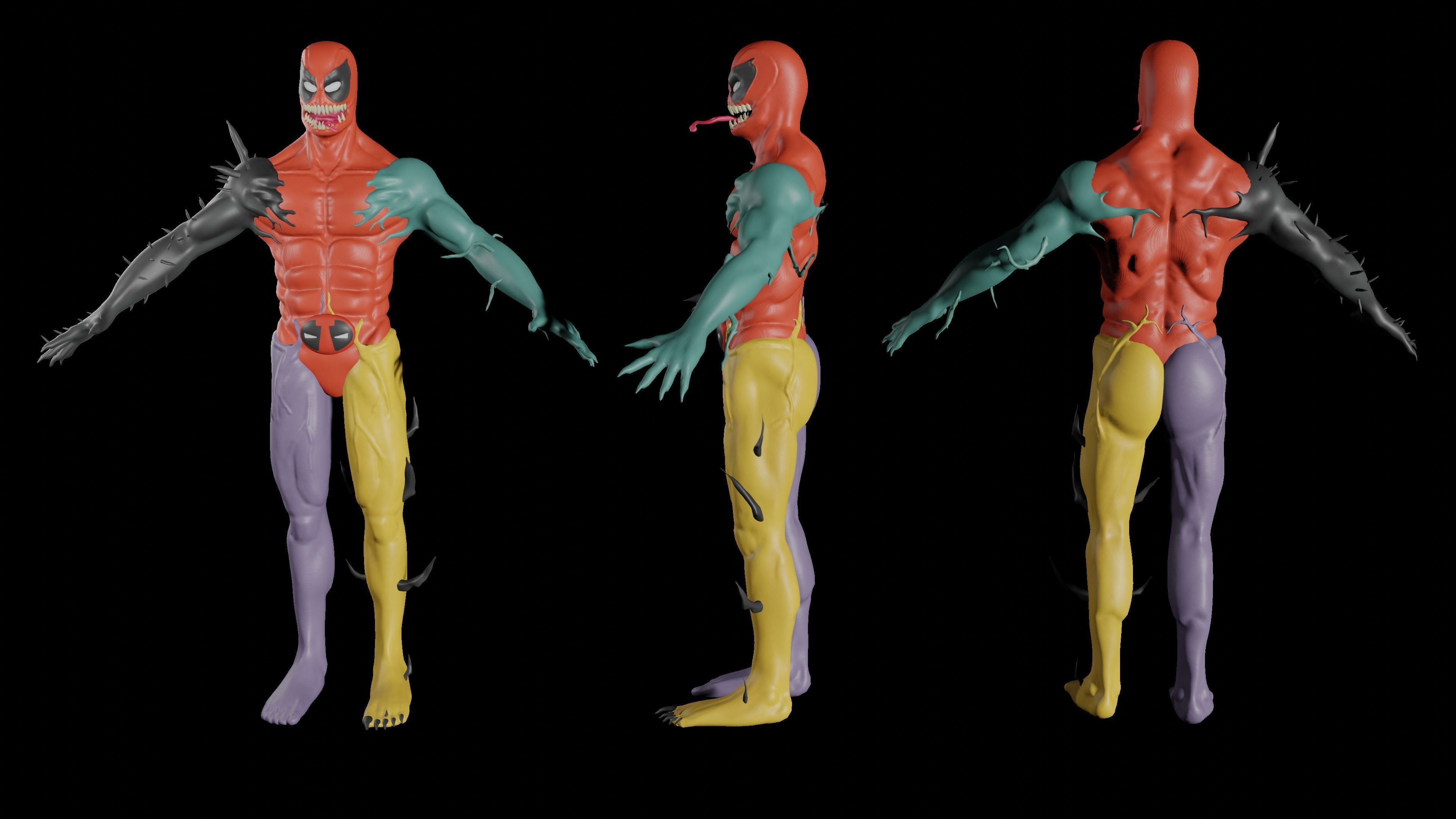 Hybrid Symbiote Deadpool vs Carnage Rigged 3D Model 3D model rigged ...