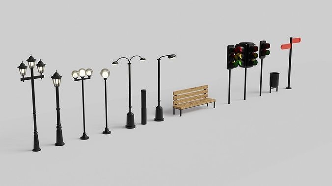 3D model Urban Street Lamp Collection or Park Item VR / AR / low-poly ...