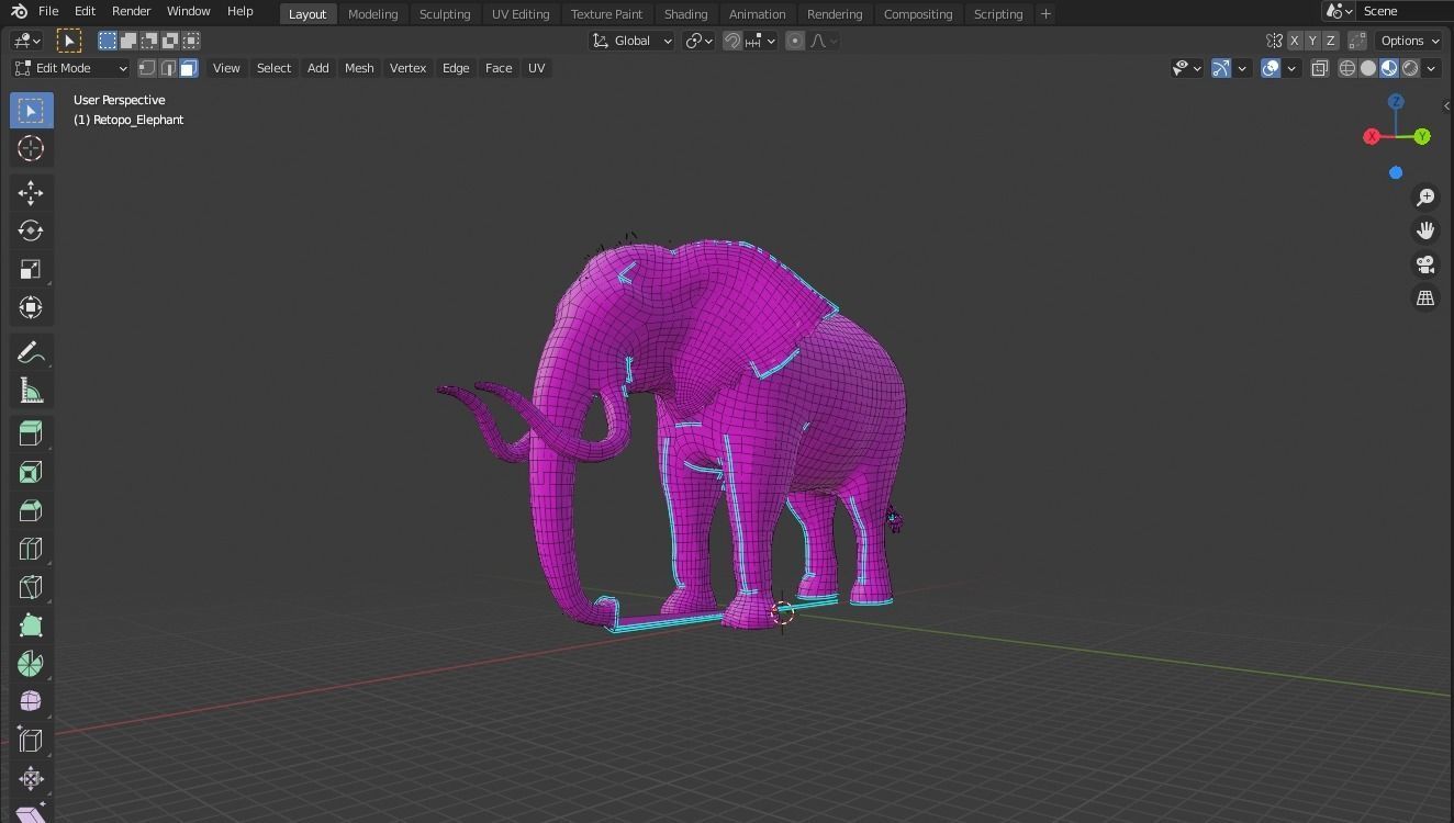 Elephant Base Mesh Low-poly 3D model free VR / AR / low-poly 3D model ...