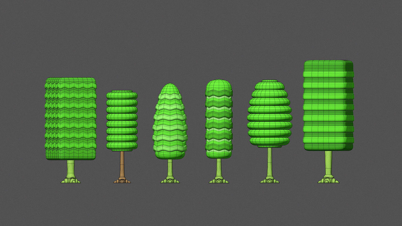 Cartoon style Trees and Hedges Bundle A 3D model | CGTrader