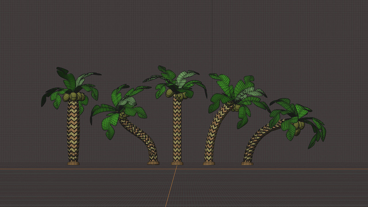 Cartoon style palm tree with coconuts bundle 3D model | CGTrader
